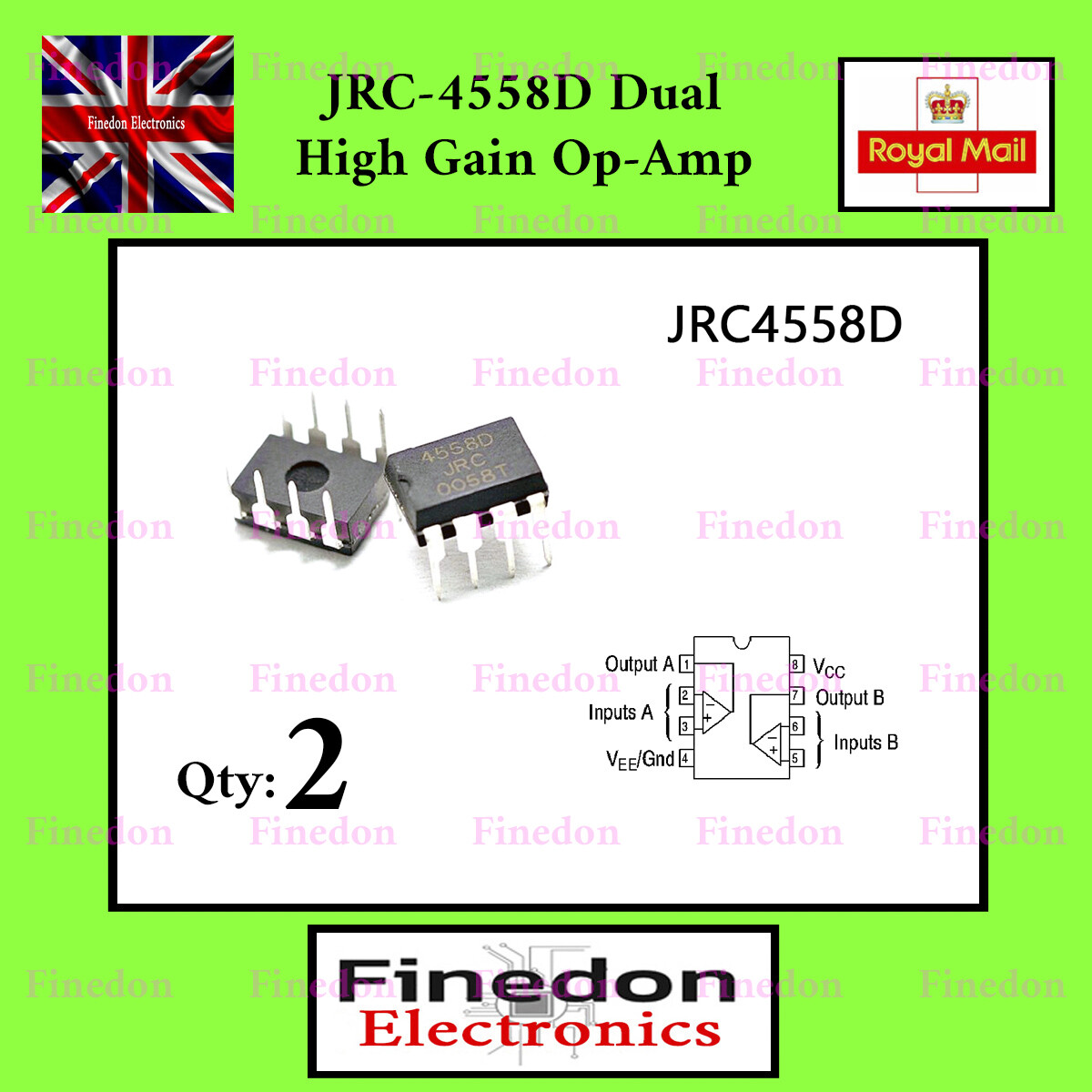 2 x JRC-4558D NJM4558D 4558 DUAL High Gain OP-AMP Internally ...