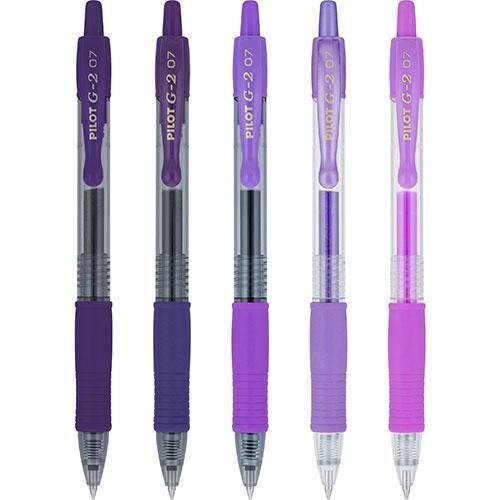 Pilot G2 Colors of Creativity Gel Pen 0.7mm Fine Asst Purple 5/Pk ...