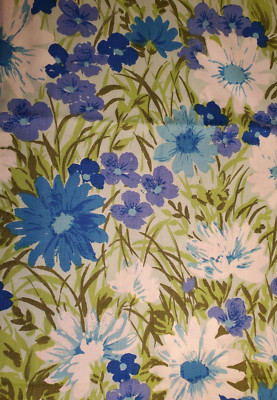 Vintage Cotton Fabric Blue White Green Floral Print 25 x 45 inches | eBay