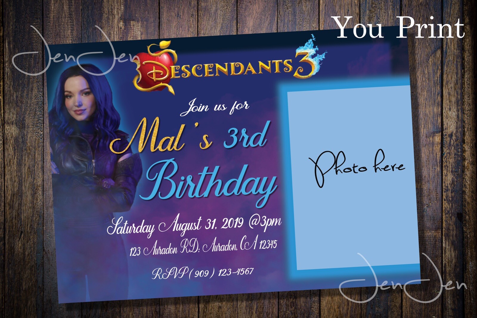 Disney Descendants 3 Mal Party Invitation (You Print) | eBay