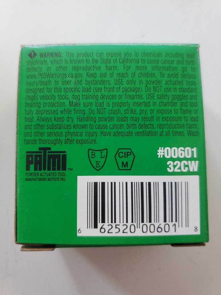 RAMSET .22 CAL Power Level 3 32CW Box Of 100 Loads Green Tip Brand New ...