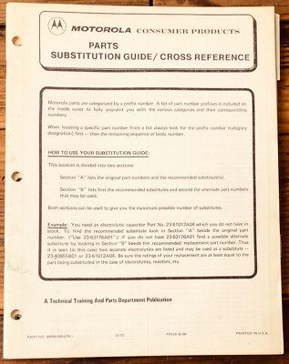 Motorola Consumer Products Parts Substituion Guide Cross Reference 1972 ...