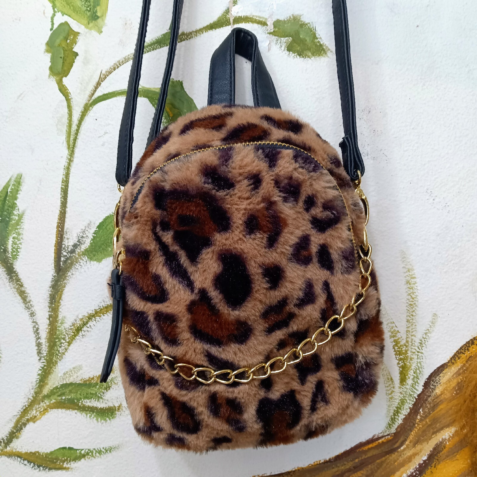 Mini Leopard Backpack Y2k Gold tone Chain with Black Adjustable Strap or C Body | eBay