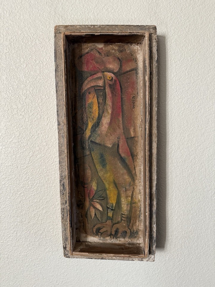 Leon Dusso Listed Artist MCM Abstract Bird Painting c.1950s Modernist ...