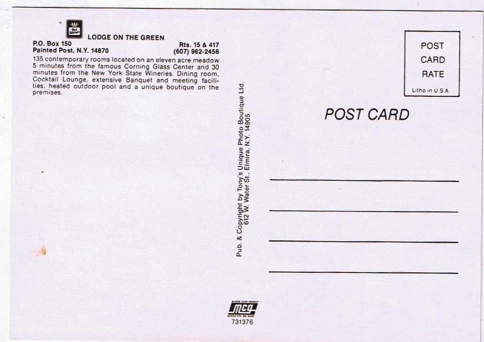 New York Postcard Painted Post Lodge On The Green | eBay