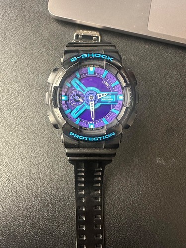 G-Shock Casio Watch GA110-HC Black w Purple/blue Face With Box | eBay