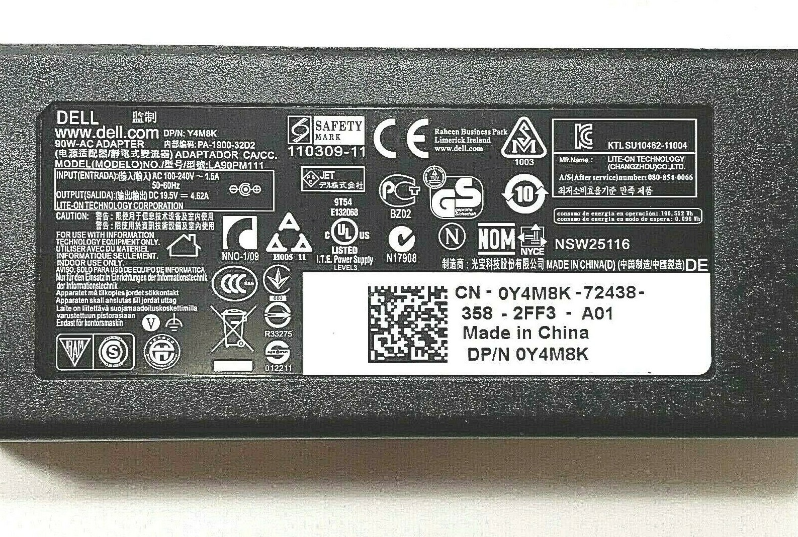Genuine Dell LA90PM111 PA-1900 32D2 AC Adapter Charger 19.5V 4.62A 90W ...
