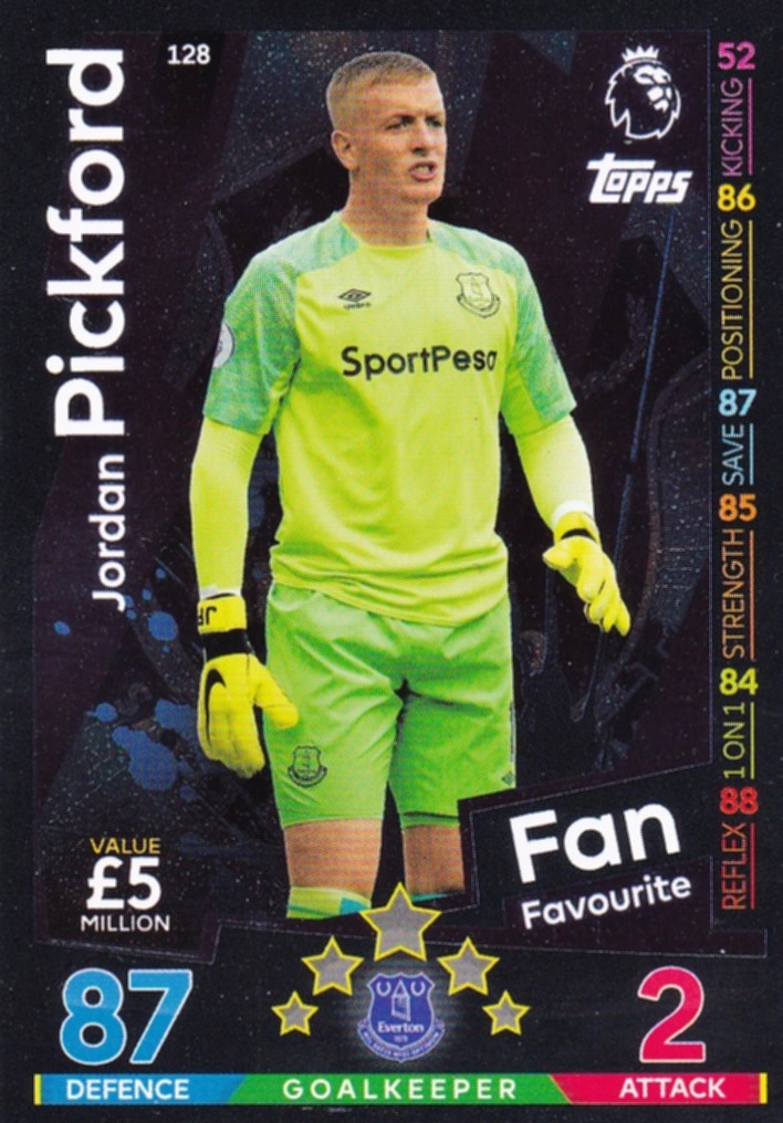 JORDAN PICKFORD, FAN FAVOURITE, RARE MATCH ATTAX 2018-19 CARD, EVERTON ...