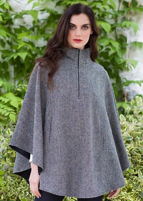 Ladies Irish Wool Half Zip Poncho (01) | eBay