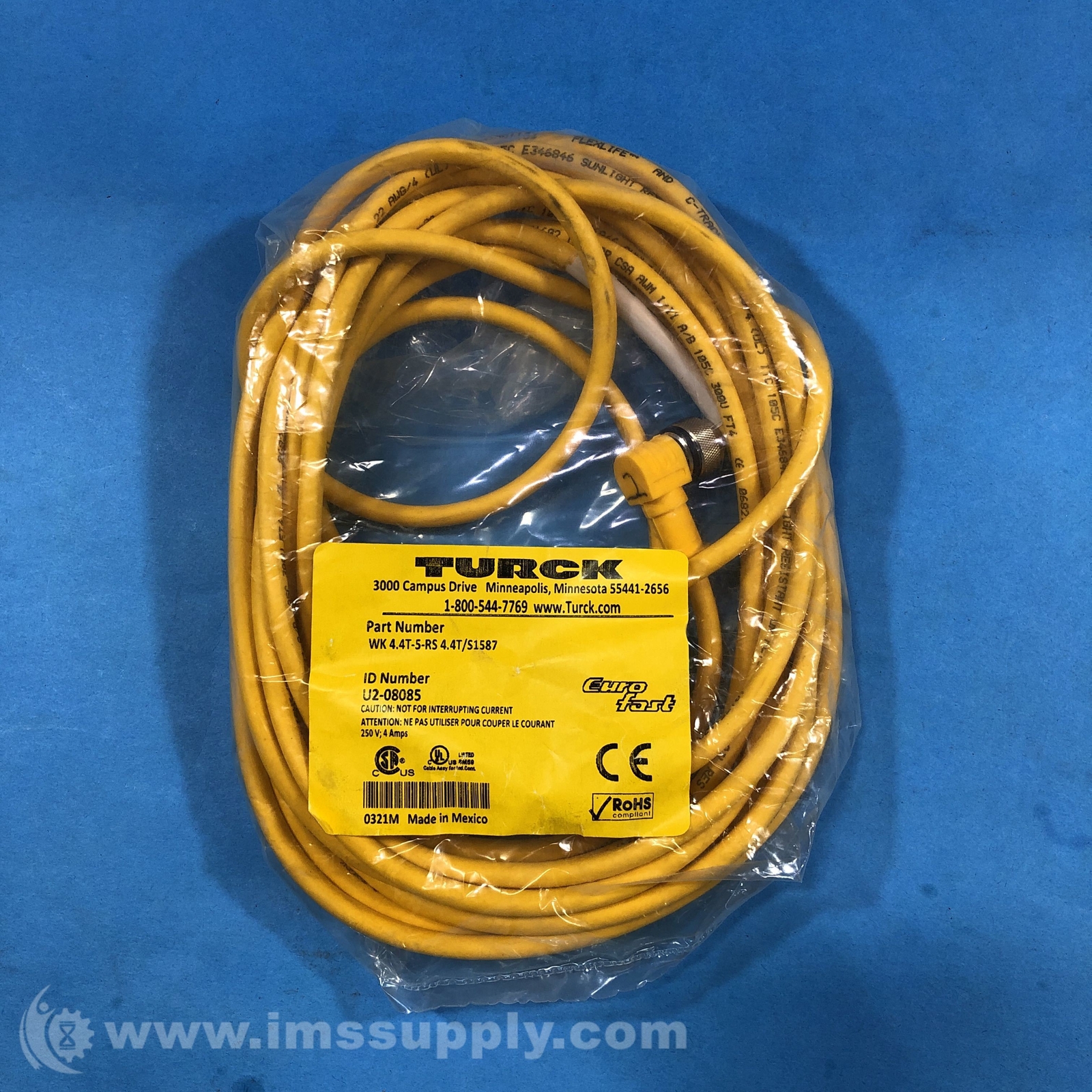 Turck WK 4.4T-5-RS 4.4T/S1587 M12 Eurofast Right Angle Cordset FNOB | eBay