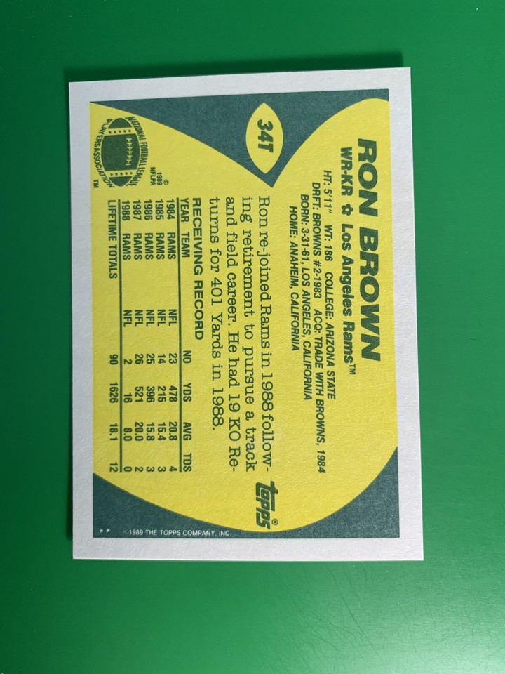 1989 Topps Ron Brown #34T Los Angeles Rams | eBay