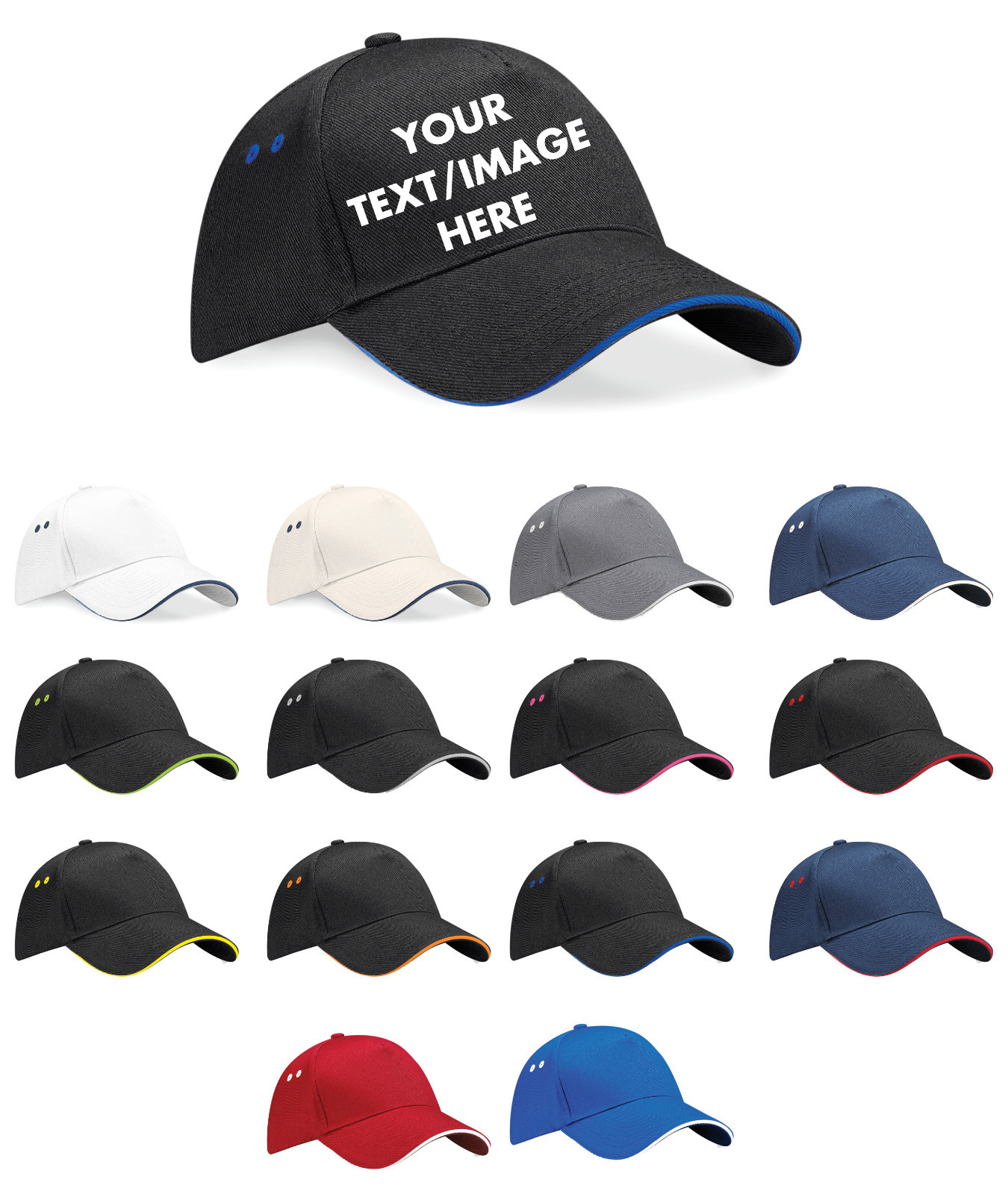 Personalised Embroidered Baseball Cap Contrast Custom Printed Hat Mens ...