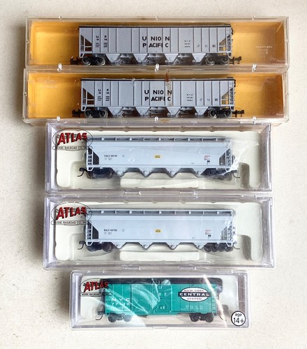 ATLAS / AHM - N Gauge - X4 UP/ACF 4-BAY HOPPERS & NYC 40’ BOX CARS ...