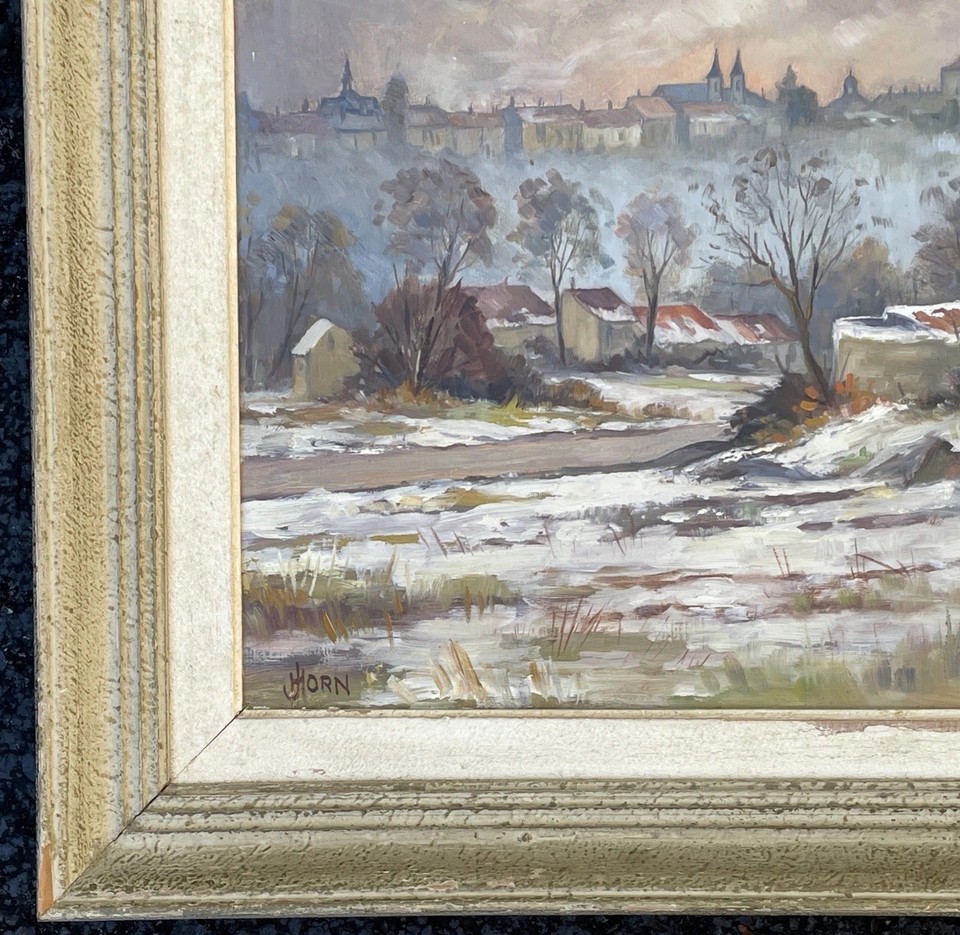 Signed J Horn Oil On Masonite Impressionist Painting Of Winter ...