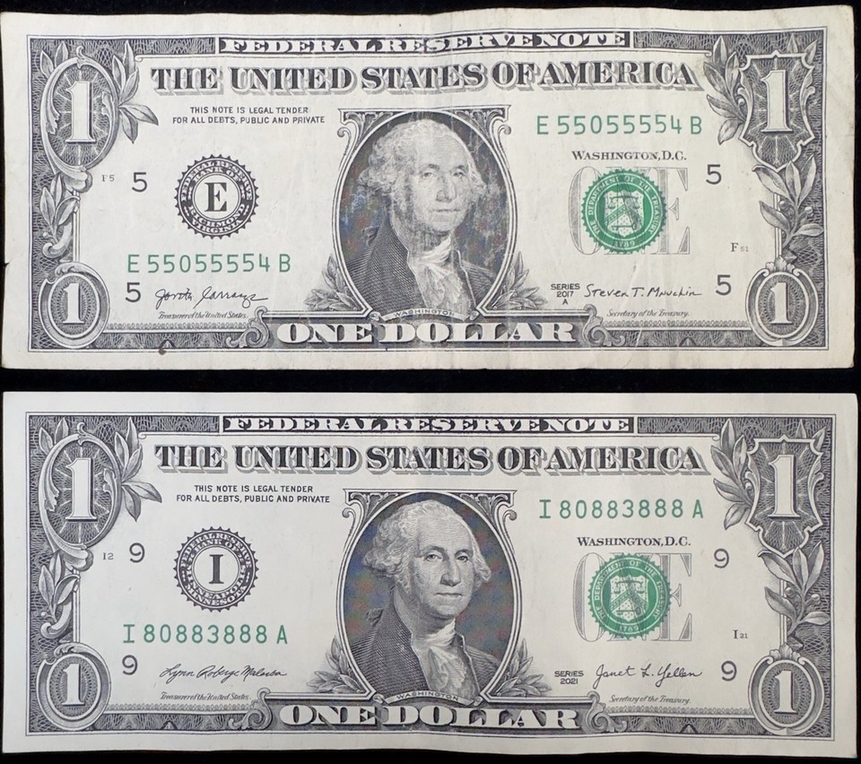 🔥 6 Of A Kind Lot Of 2! $1 One Dollar Bill Fancy Serial Number Paper ...