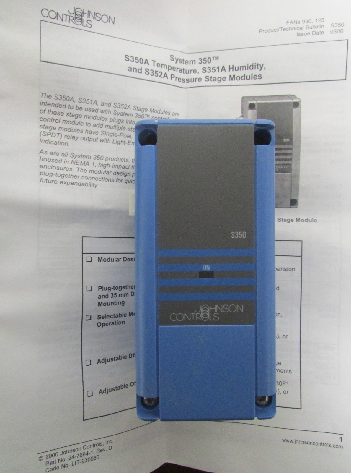 JOHNSON CONTROLS Temperature Stage Module 24 VAC S350AA 1C | eBay