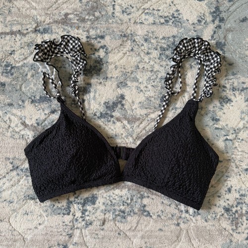 Coco Rave Black Bikini Top Large Frilly Plaid Black White Cute Coquette ...