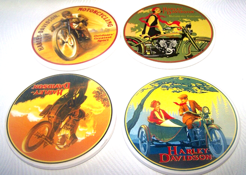Harley-Davidson Ceramic 4 Pack Coaster Set Vintage Scenes w/ Collector ...