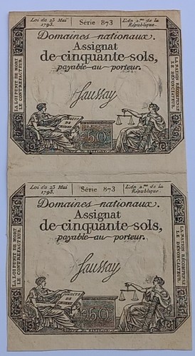 France, 2 x 50 Sols (Assignat) 1793 Uncut Sheet | eBay