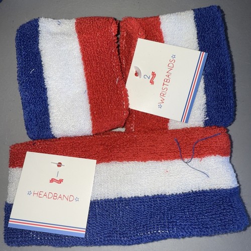Sweatbands Set Red White And Blue Headband And Wristbands 3 Pieces | eBay