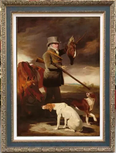 Old Master-Art Antique Oil Painting Portrait huntsman dog on canvas 24 ...