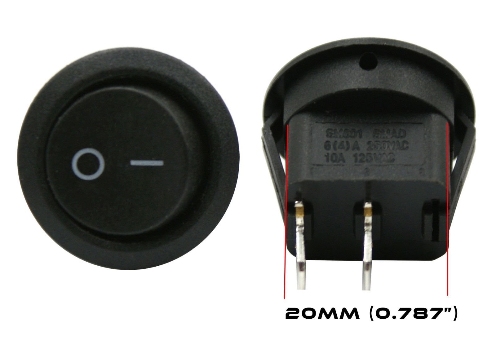 10 PACK 6A 250V 10A 125V SPST ON/OFF 2 POSITION MINI ROUND ROCKER ...