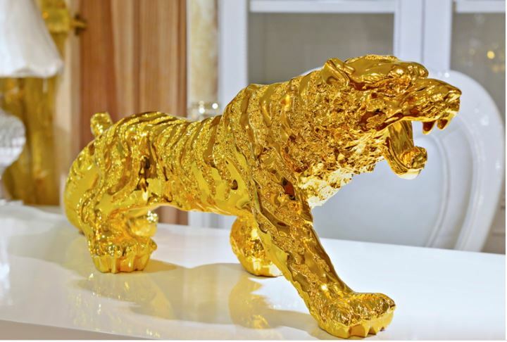 Lucky Gold Panther Sculpture Geometric Resin Tiger Statue Wildlife ...