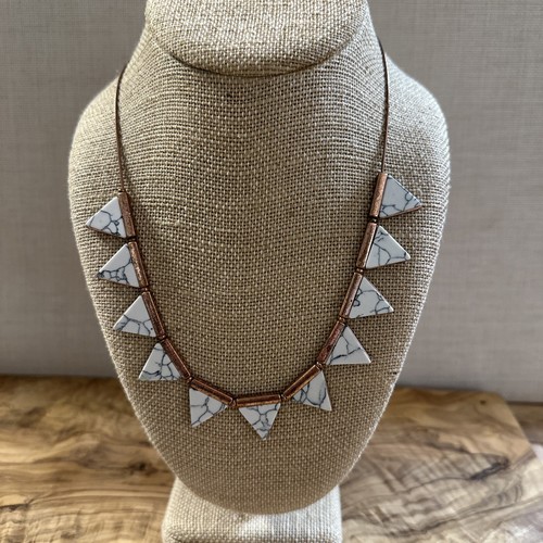 19” Modern Necklace Copper Tone Triangles White Mable Stone Design With Extender | eBay