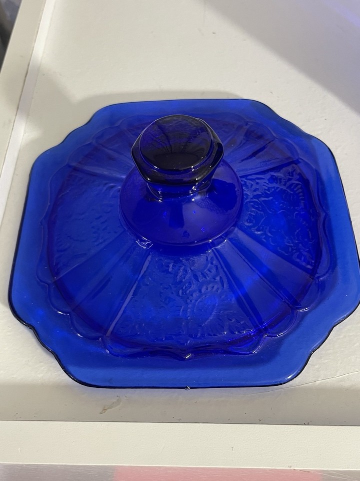 Vintage Anchor Hocking Mayfair Open Rose Cobalt Blue Cookie Jar ...