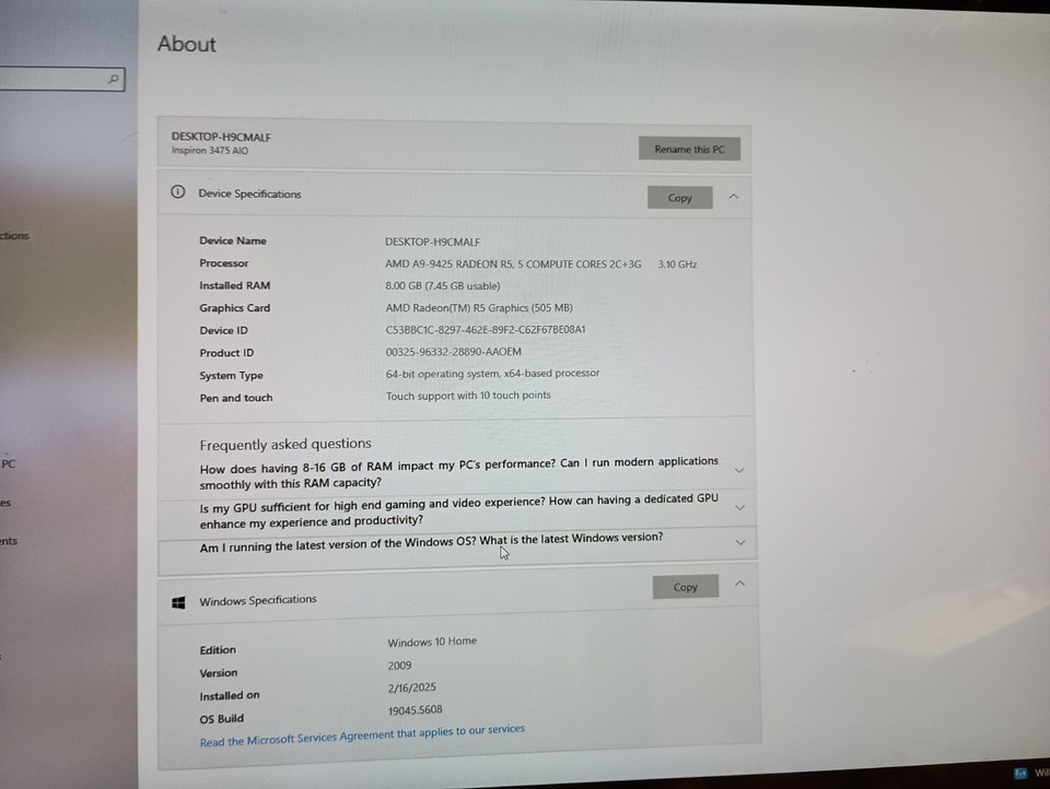 DELL INSPIRON 3475 AIO Computer AMD A9-9 3.10GHz CPU 8GB RAM 240GB SSD ...