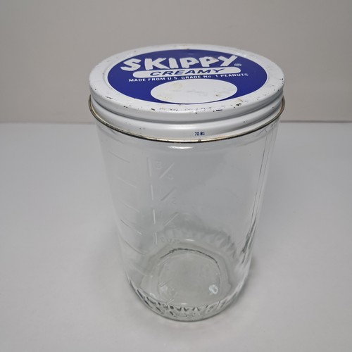 Vintage Skippy Peanut Butter Embossed Glass Jar W/ Original Lid 1 3/4 ...