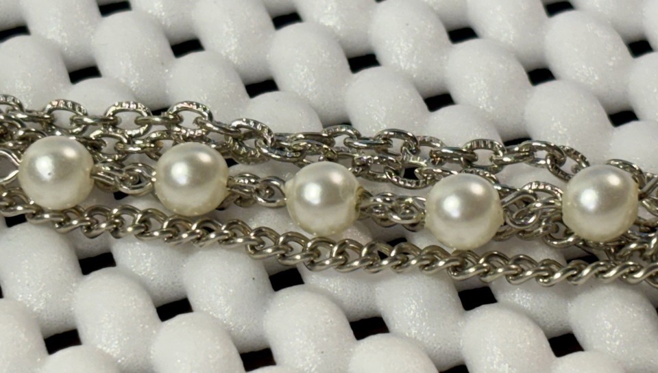 Vintage Multi Strand Faux Pearl Silver Tone Necklace & Clip Earrings | eBay