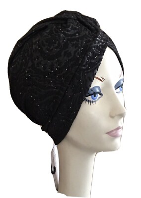 NWT Lemon Classic Turban Chemo Hair Loss BLACK Stretch Polyester w ...