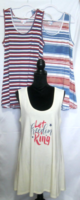 Lularoe 3 PERFECT TANK TOPS MED USA AMERICAN Freedom Stars Stripes RED ...