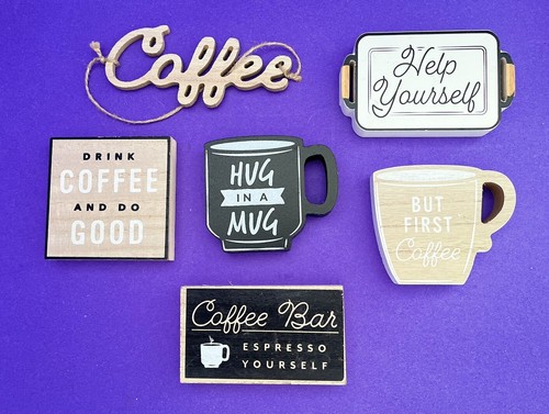 Set of 6 Small Coffee Themed Wood Signs Tray Decor SALE! | eBay