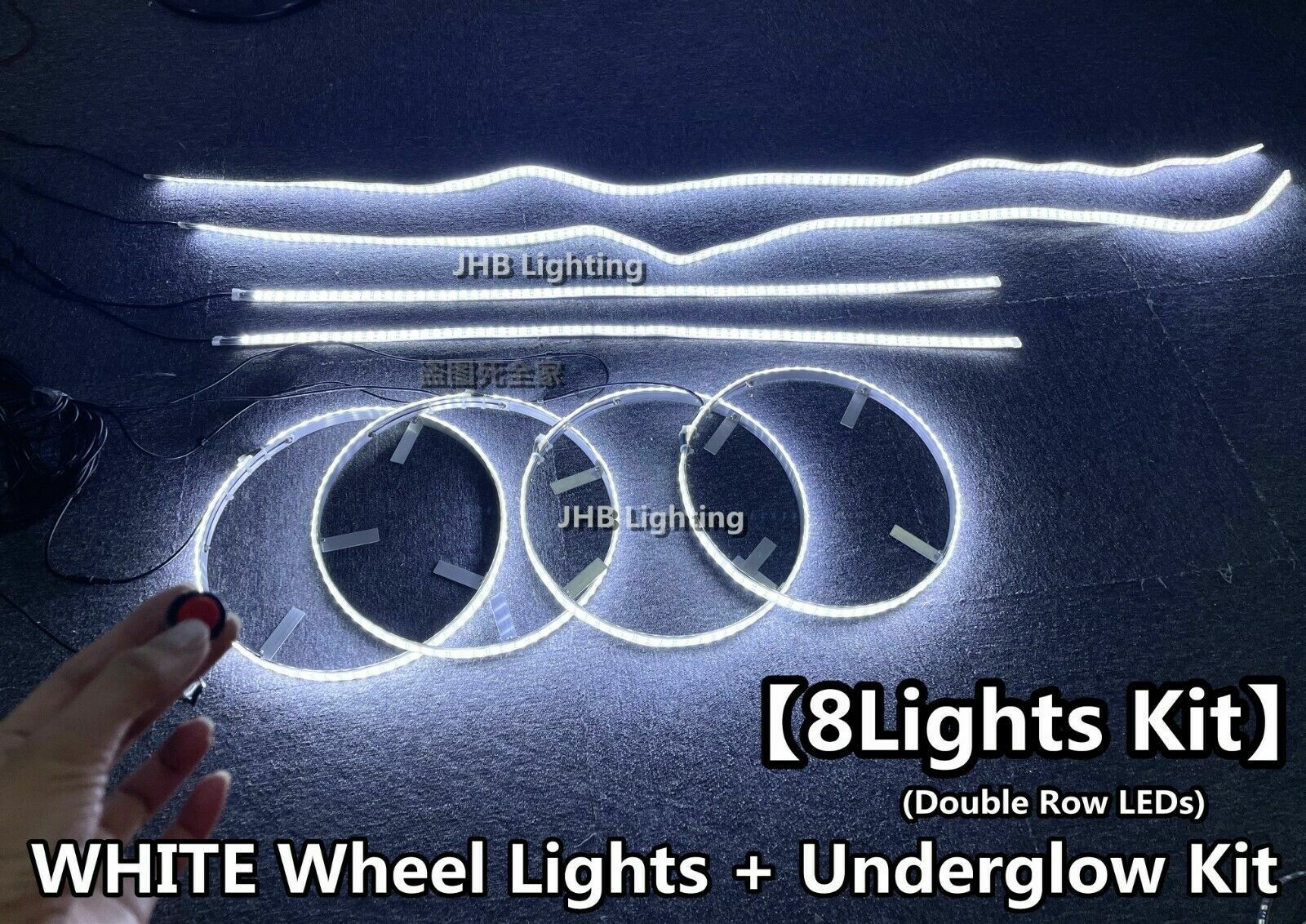 15.5"Double Row WHITE LED Wheel Lights+2pcs 4FT+2pcs 6.5FT Underglow ...