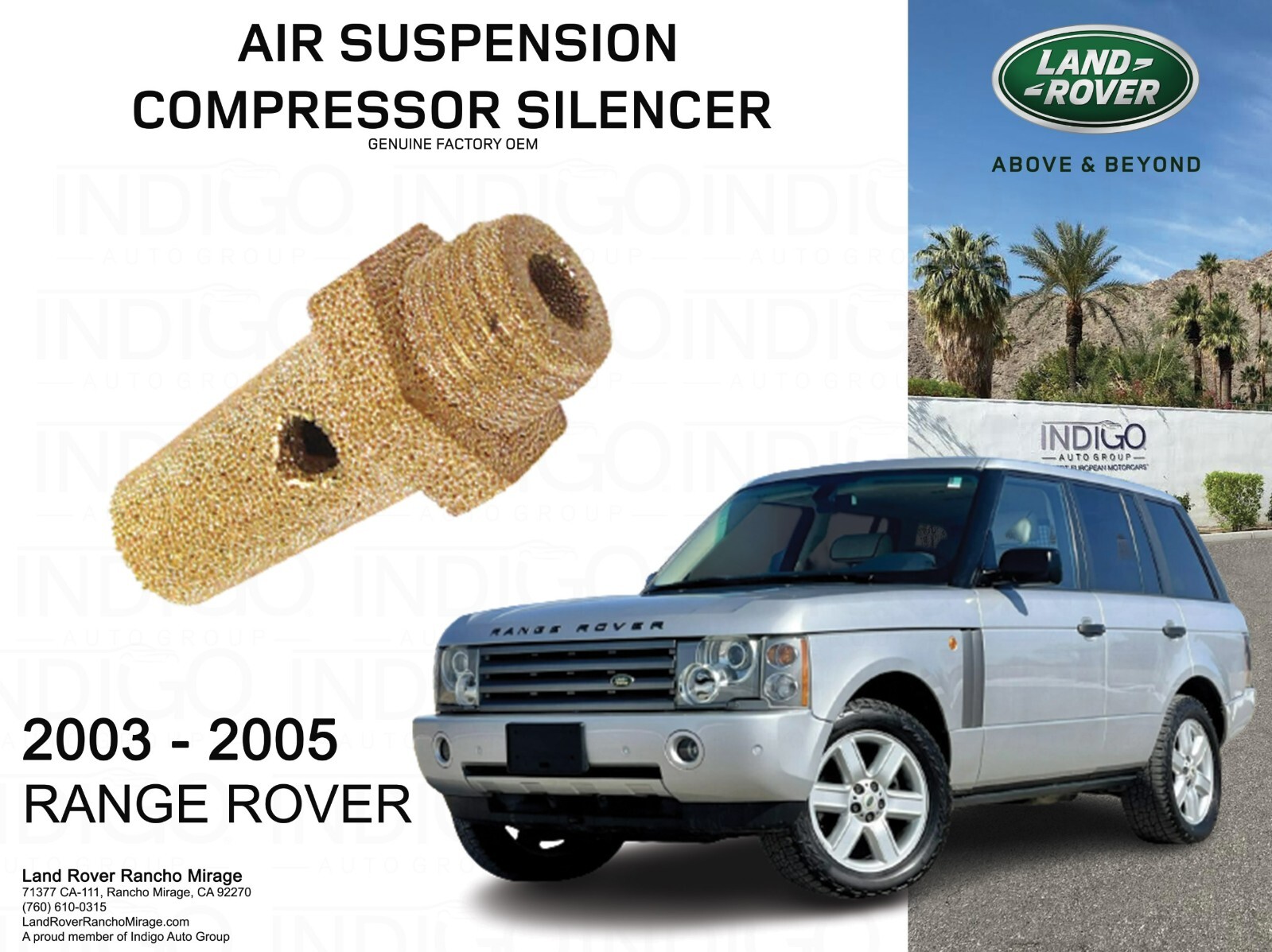 LAND ROVER AIR SUSPENSION COMPRESSOR SILENCER RANGE M62 03-05 RQV500040 ...