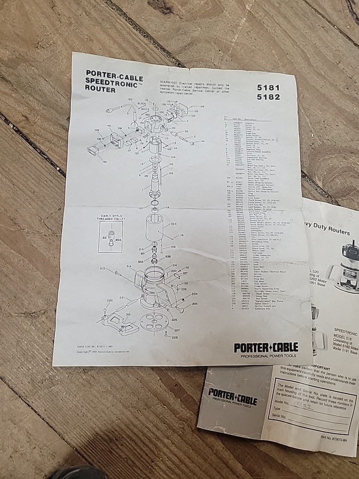 Porter Cable 3HP-Model 5182 Production Router Variable Speed No Base ...