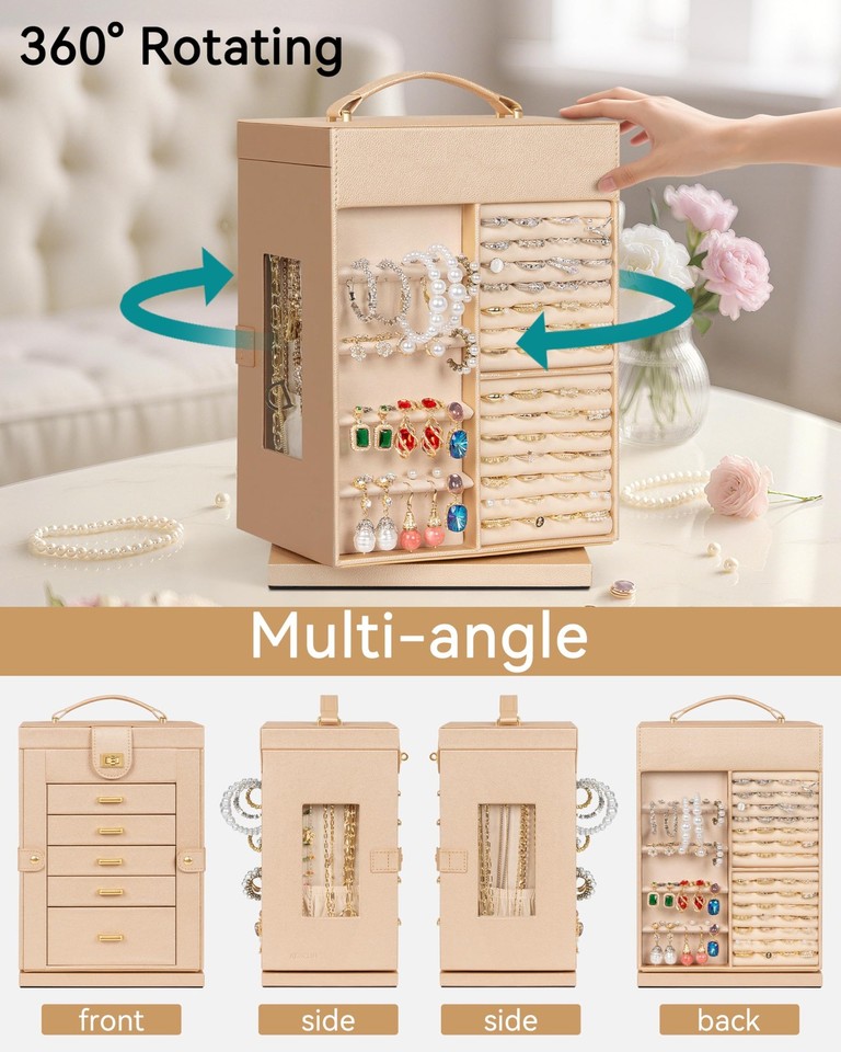 Jewelry Box 6-Tier Organizer Functional 360° Rotating Jewelry Storage ...