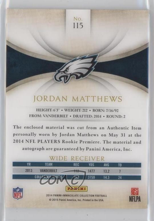 2014 Panini Immaculate Acetate Numbers /81 Jordan Matthews #115 Rookie ...