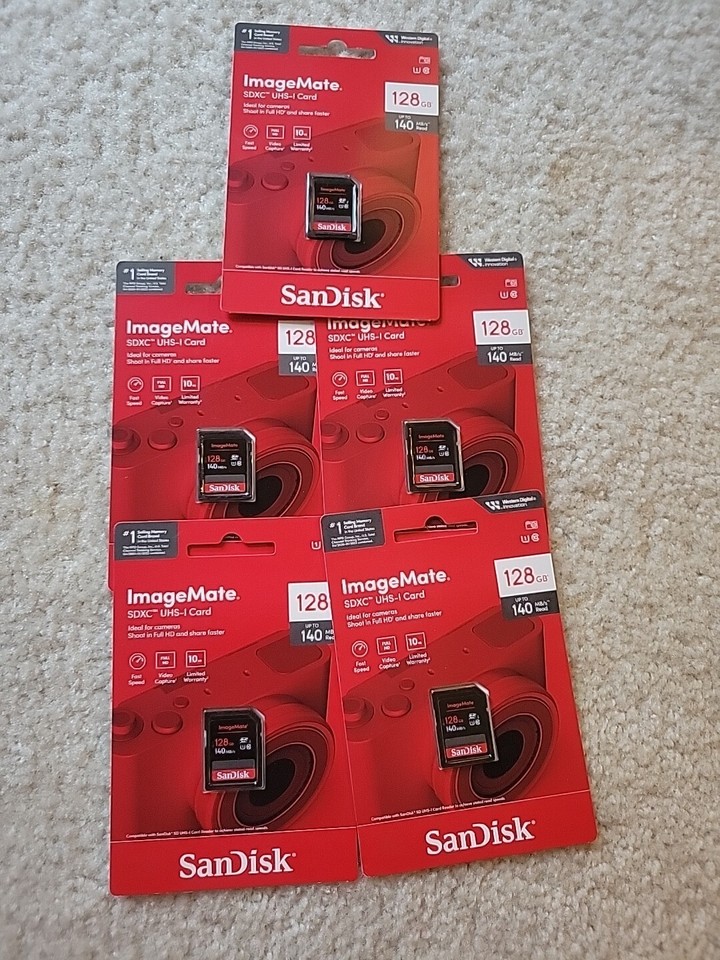 (5) SanDisk 128GB ImageMate SDXC UHS 1 Memory Card - 140MB/s SDSDUN4 ...