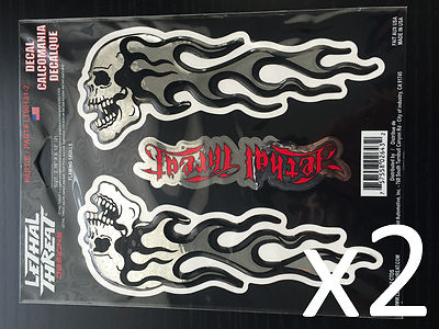 Lethal/Threat Flaming Skull Chrome 3-D Domed Body Decal Set Emblem Logo ...
