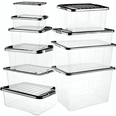 Clear Plastic Storage Boxes with Lids Stackable Box Home Office Kitchen ...