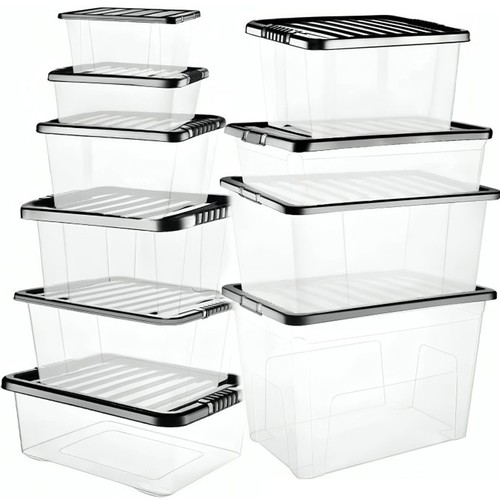 Clear Plastic Storage Boxes with Lids Stackable Box Home Office Kitchen UK Made | eBay UK