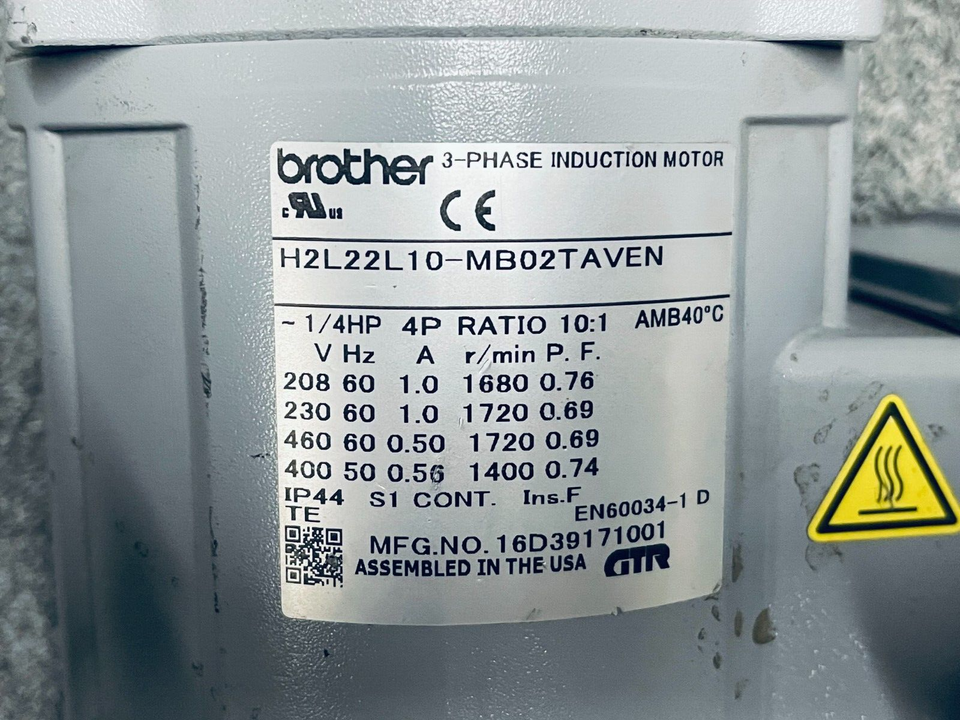 Brother H2L22L10-MB02TAVEN 3-Phase Induction Gearmotor | eBay