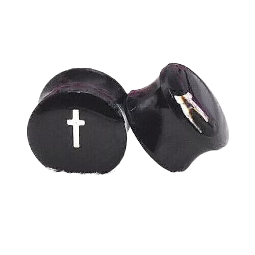 Pair Black or Clear Cross Acrylic Ear Gauges Ear Tunnels Body Jewelry ...