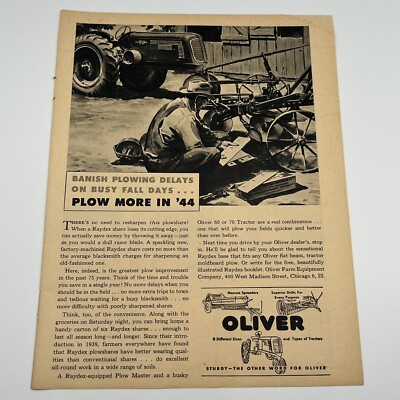 Oliver Farm Equipment 1944 Vintage Print Ad 8x11" plow more in '44 ...