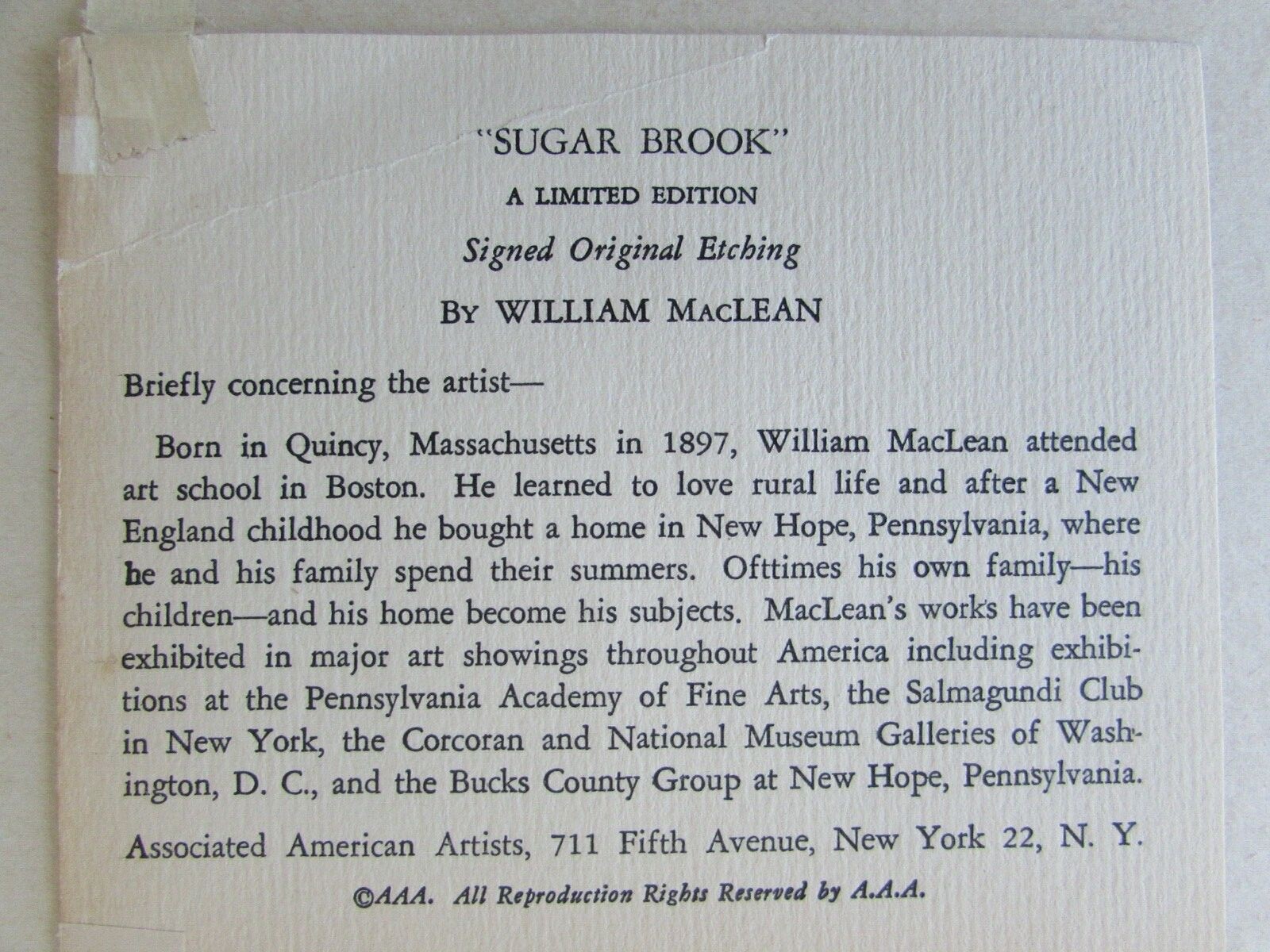 William MacLean Signed Lithograph SUGAR BROOK Associated American ...