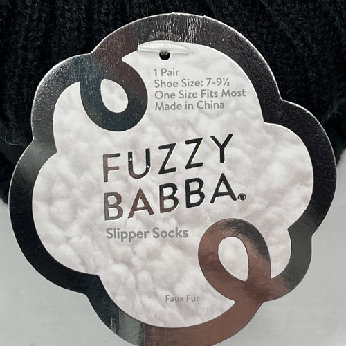 Fuzzy Babba Slipper Socks Gray and Black Machine Washable OSFM Size 7-9 ...
