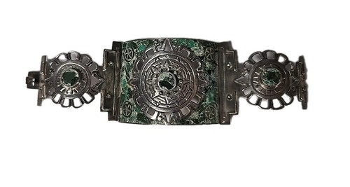 Rare Vintage Bracelet Aztec Sunburst Mexican Sterling Green Mosaic ...